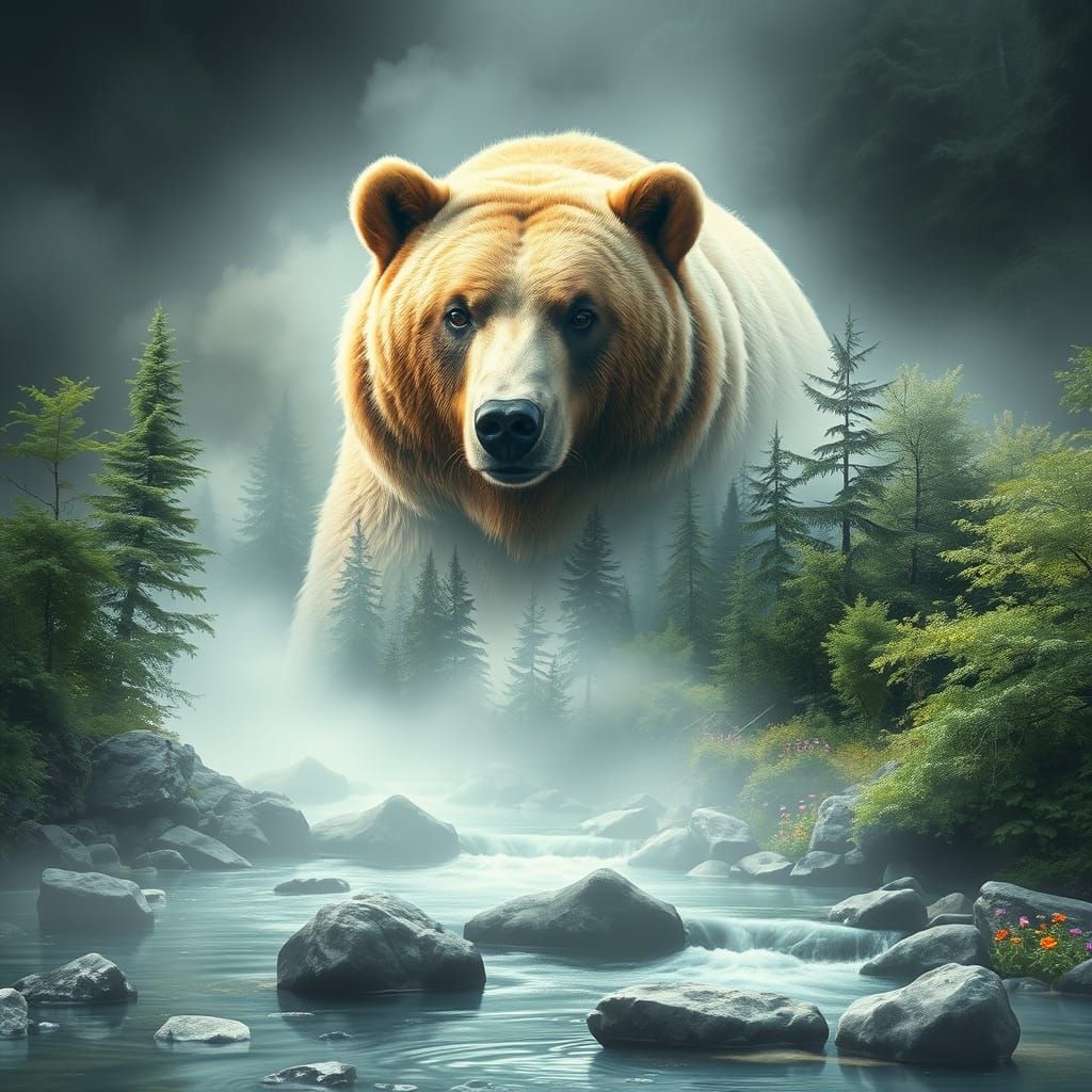 Giant Grizzly - Enchanted Grizzly in Whimsical Forest Dreams...