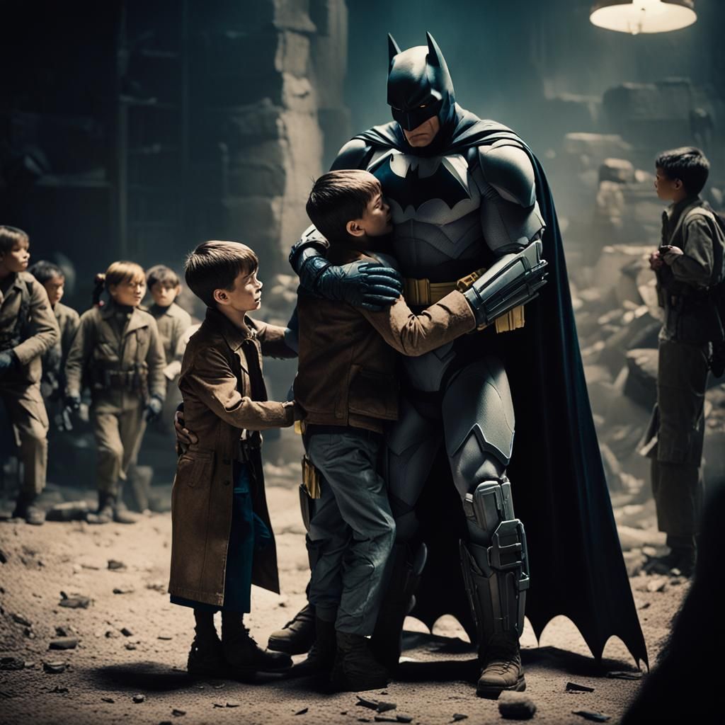 Batman picks up and hugs war orphans - AI Generated Artwork - NightCafe ...