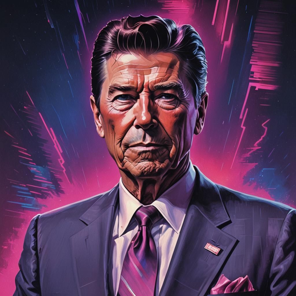 Synthwave Ronald Reagan - AI Generated Artwork - NightCafe Creator