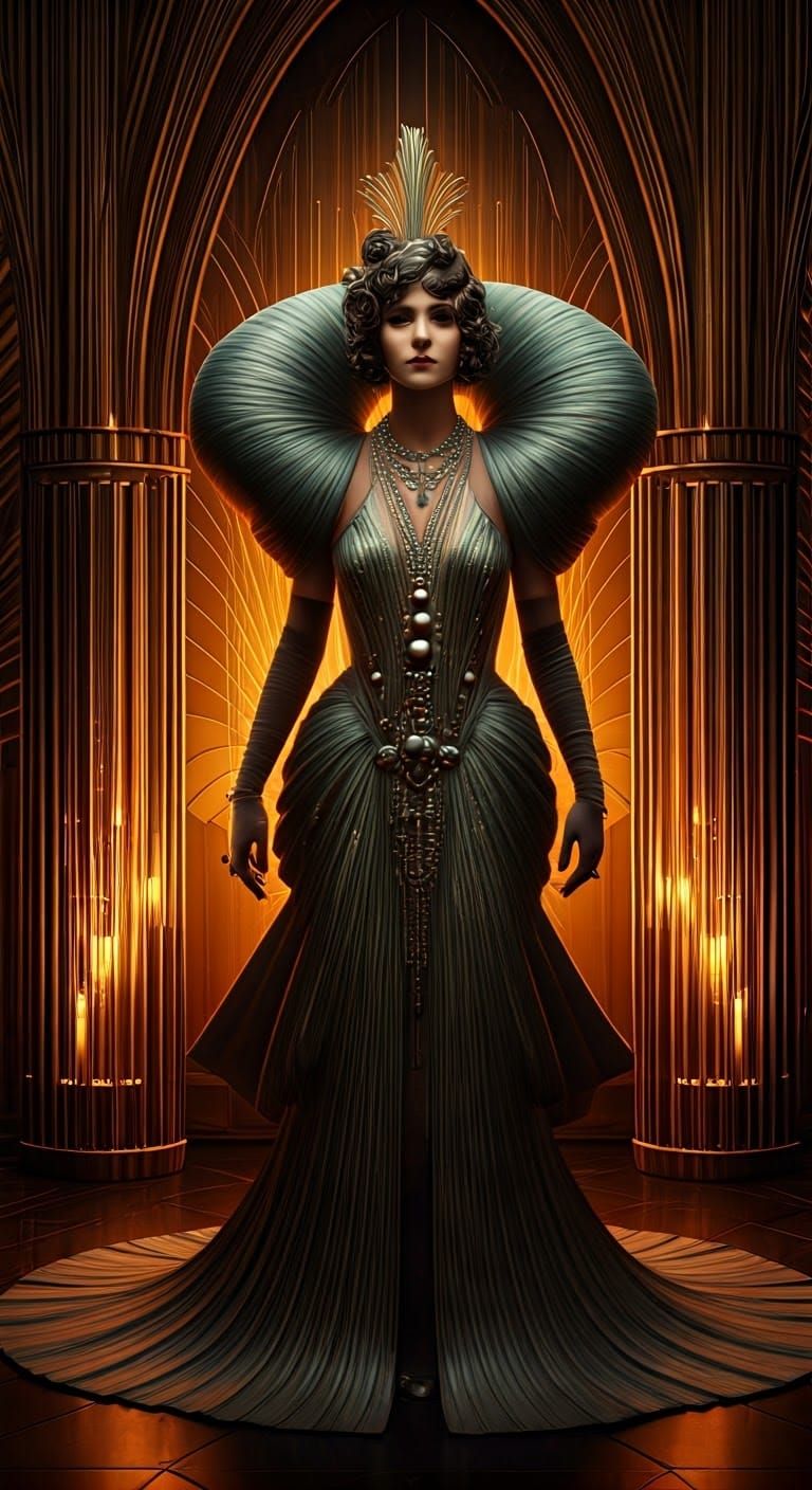Elegant Woman in Art Deco Opulence, Inspired by Ta... - AI Art