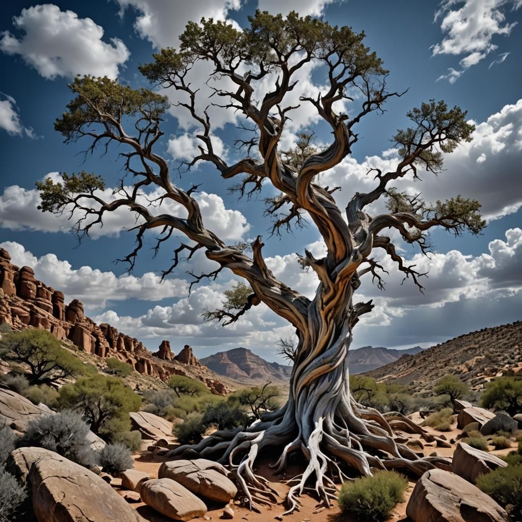 A twisted, ancient-looking tree. - AI Generated Artwork - NightCafe Creator