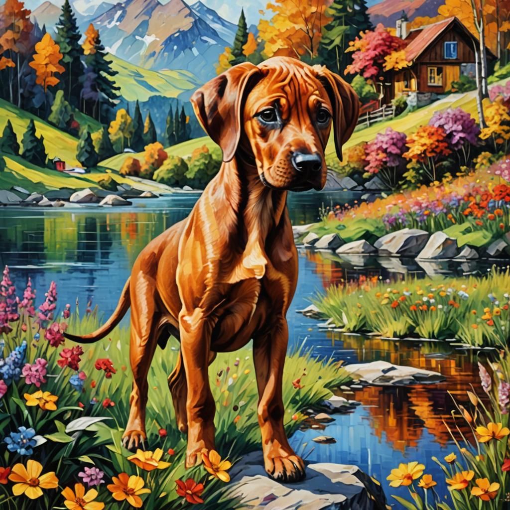 Swiss Alps - Rhodesian Ridgeback - AI Generated Artwork - NightCafe Creator