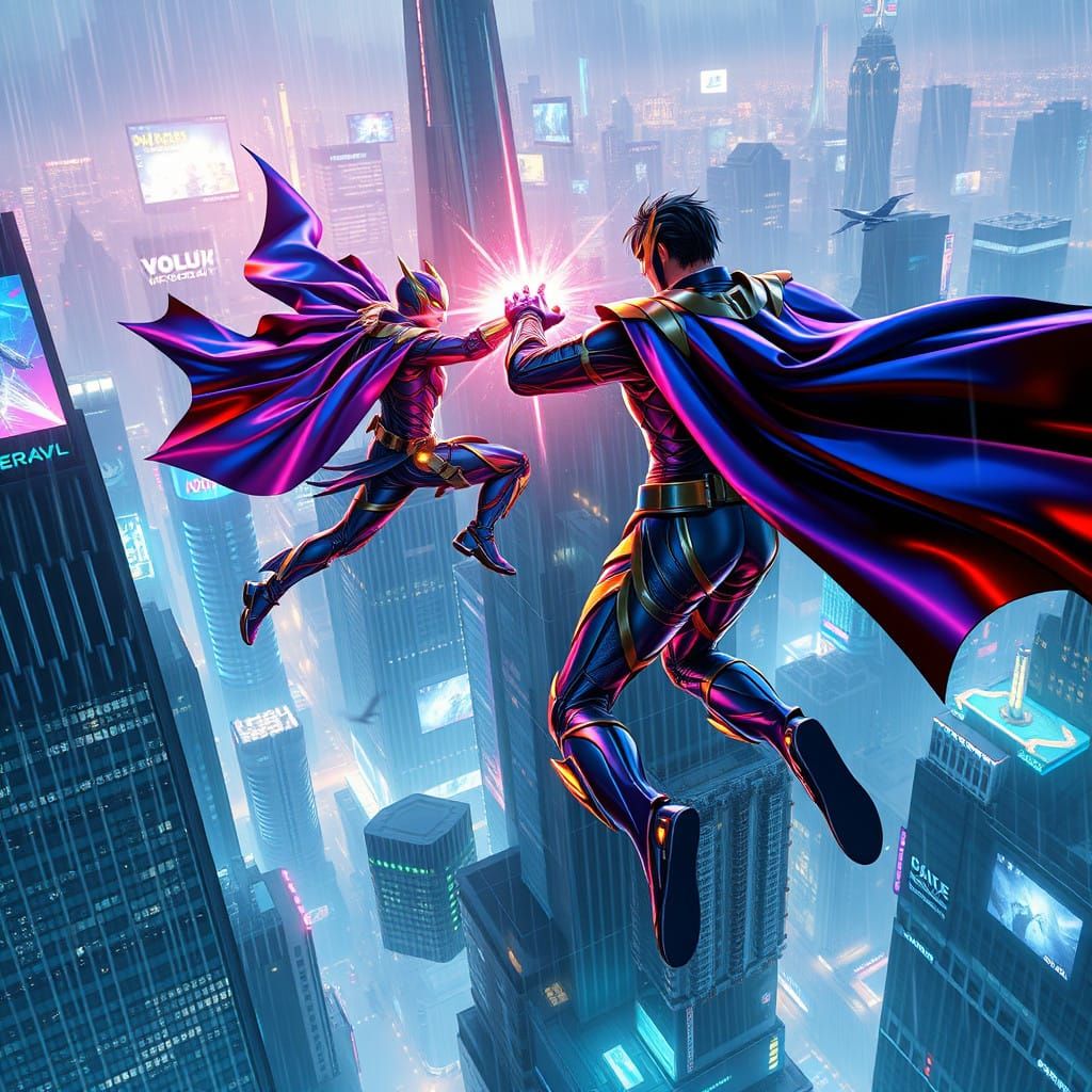 Superhero Showdown in a Neon City⚡ - Superhero Showdown in a...