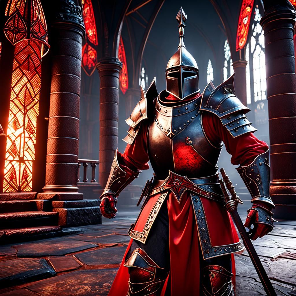Medieval evil Red Knight with a strange helmet - AI Generated Artwork ...