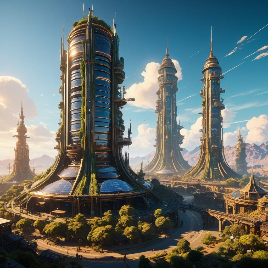 Solarpunk Tower in Organic Futurism Style - AI Art