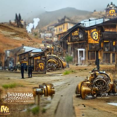 Abandoned mining town steampunk 8k resolution concept art hyperdetailed