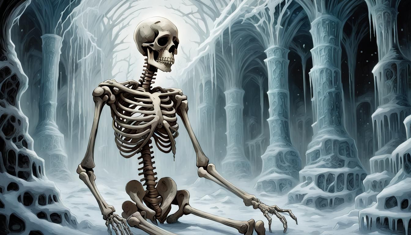 highly detailed, skeleton covered in ice, Laura Braga, Gerald Brom, Tim ...