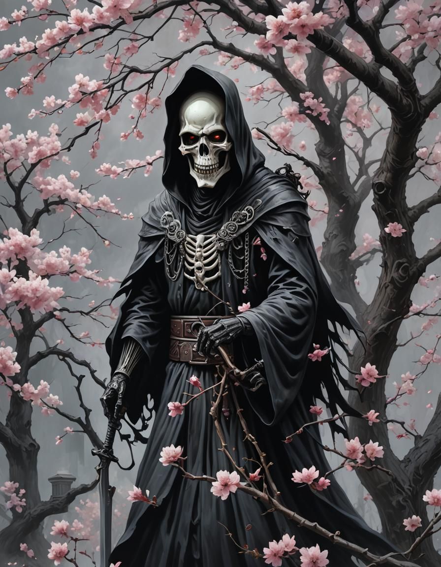 gothic cherry blossoms grim reaper wraith ghost - AI Generated Artwork ...