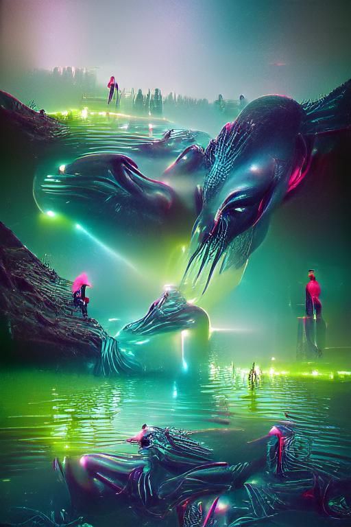 Alien lake by Beeple digital Vincent Di Fate 8K 3D digital illustration ...