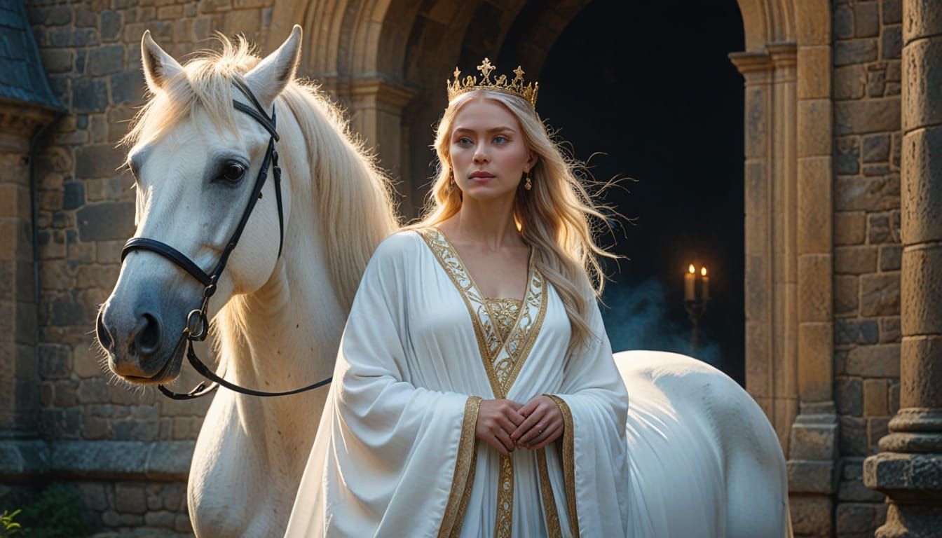 Surreal Queen on Stallion in Dreamlike Oil Paintin... - AI Art