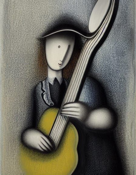 a monochromatics picture of musician of lute green and grey colours, by ...