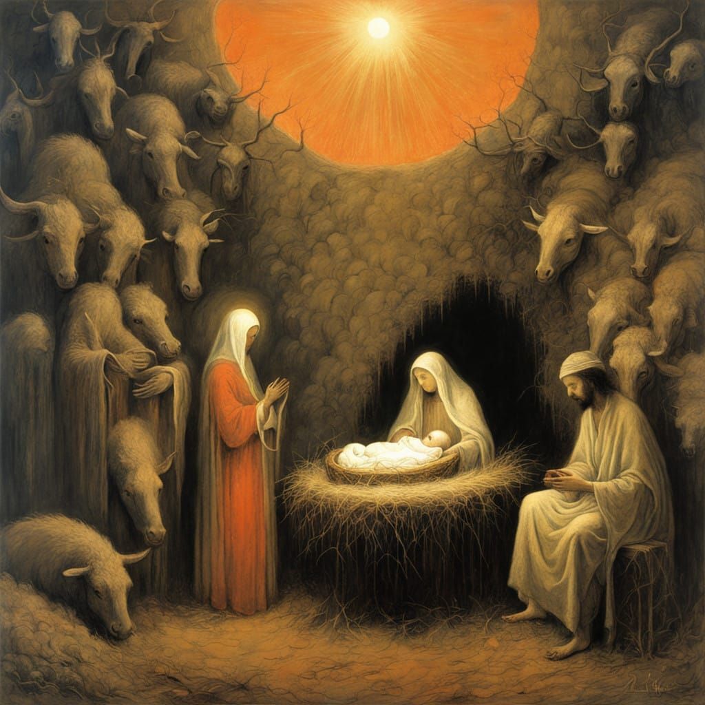 Chilling Nativity Scene in Gothic Art Style - AI Art