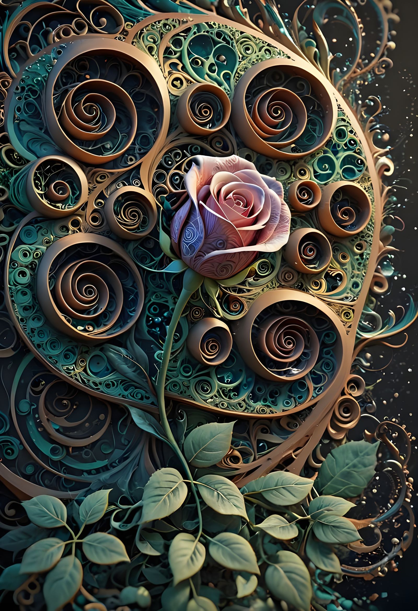 Mecha rose - Vibrant Fractal Rose in Spiraling Abstract Dept...