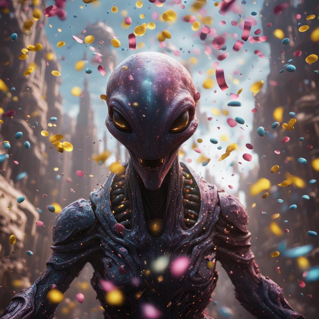 Confetti Exploding above alien - AI Generated Artwork - NightCafe Creator
