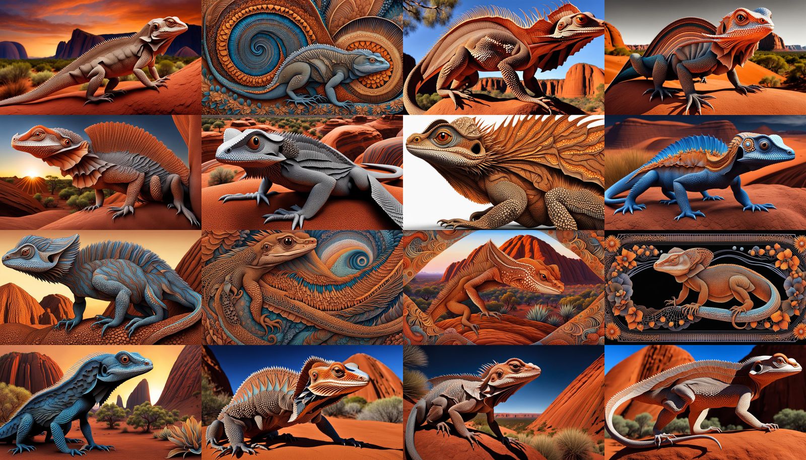 Vibrant Frilled Neck Lizard Amidst Uluru's Ancient Majesty