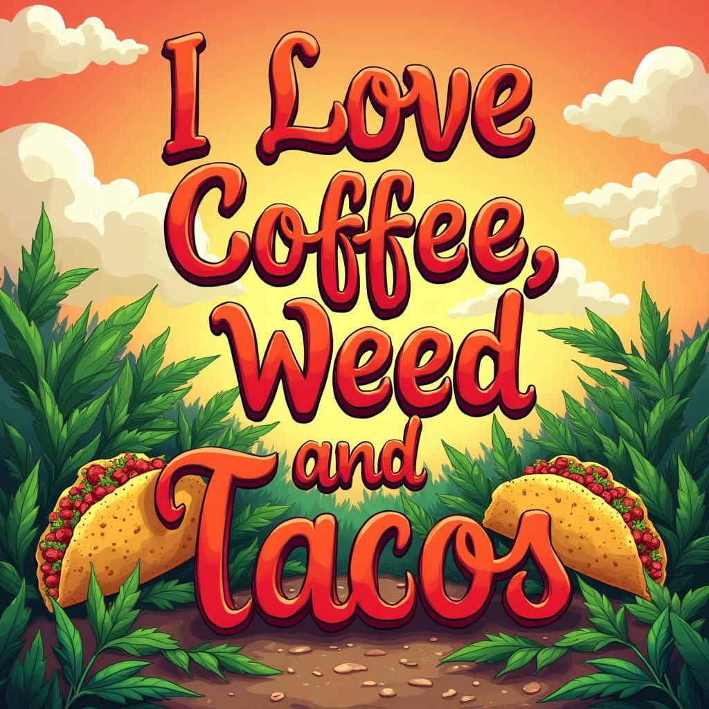 Whimsical Taco Paradise with Cursive Love - AI Art