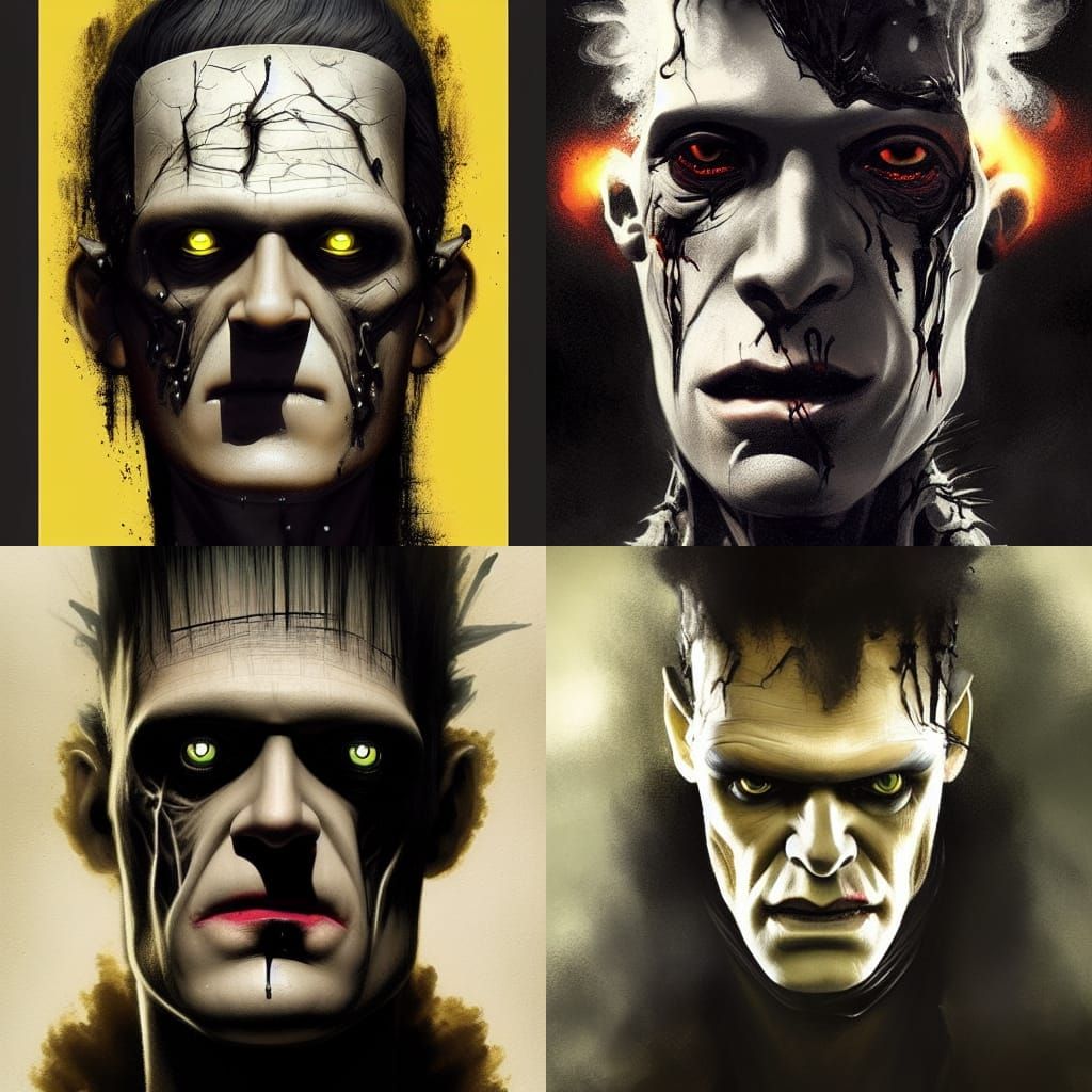 frankenstein Male yellow skin hair lustrous black straight black lips ...