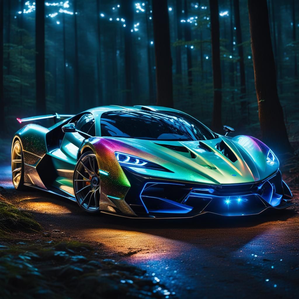Multicoloured bioluminescent translucent concept supercar lighting up ...