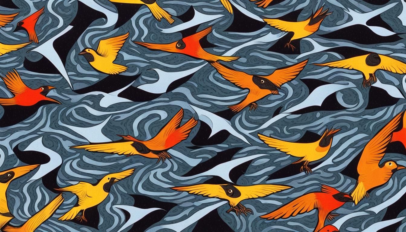 Comic Noir Expressionism, River Field Bird Patterns, MC Escher ...