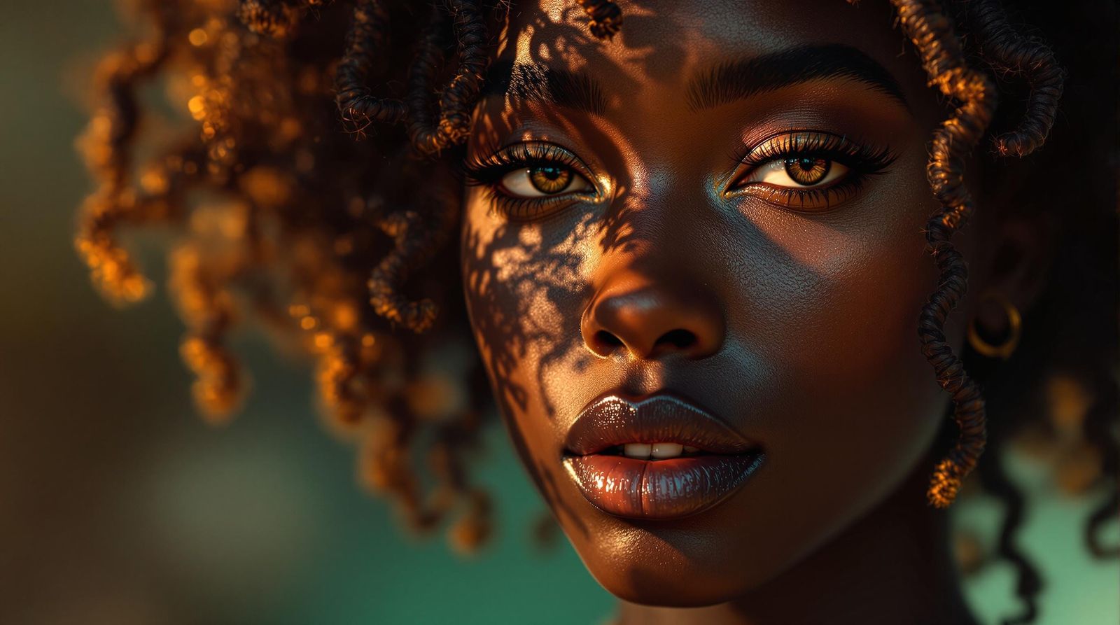 Stunning Ebony Goddess in Warm Sunlight - AI Art