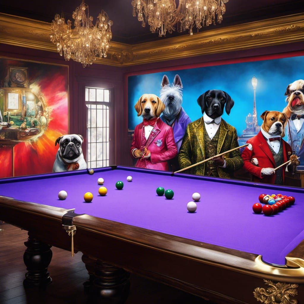 Dogs Playing Snooker 4 - AI Generated Artwork - NightCafe Creator