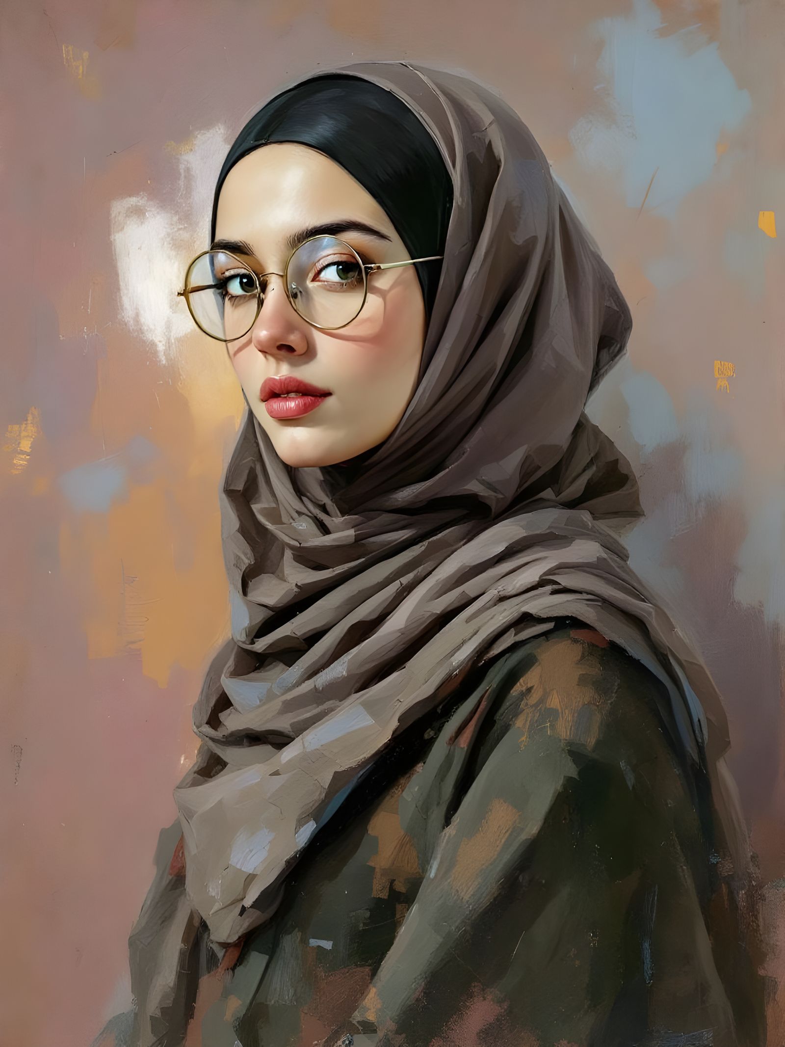 Hijabi with Glasses 👓🧕🌸🌿💚 - Hijabi Woman Portrait as Oi...