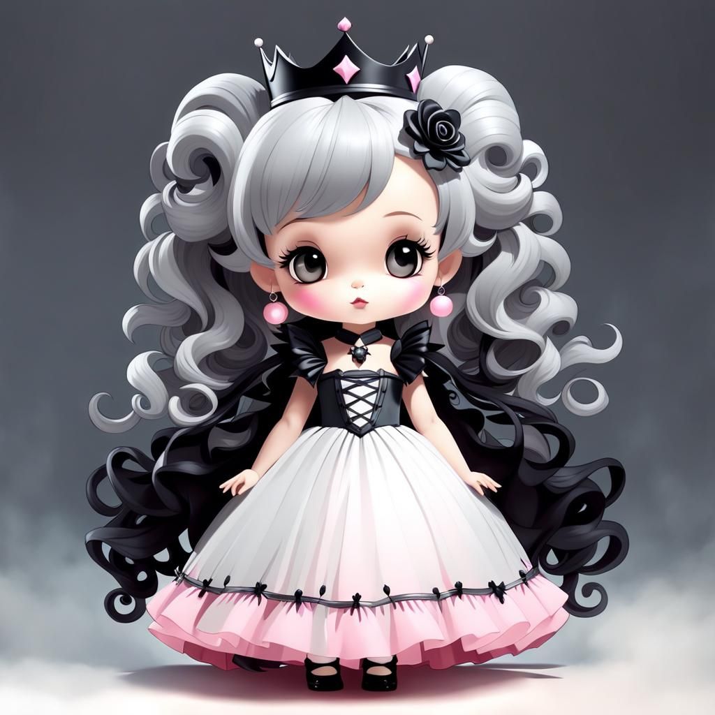 a very cute dark fairy gothic chibi girl in halloween time, wearing a ...