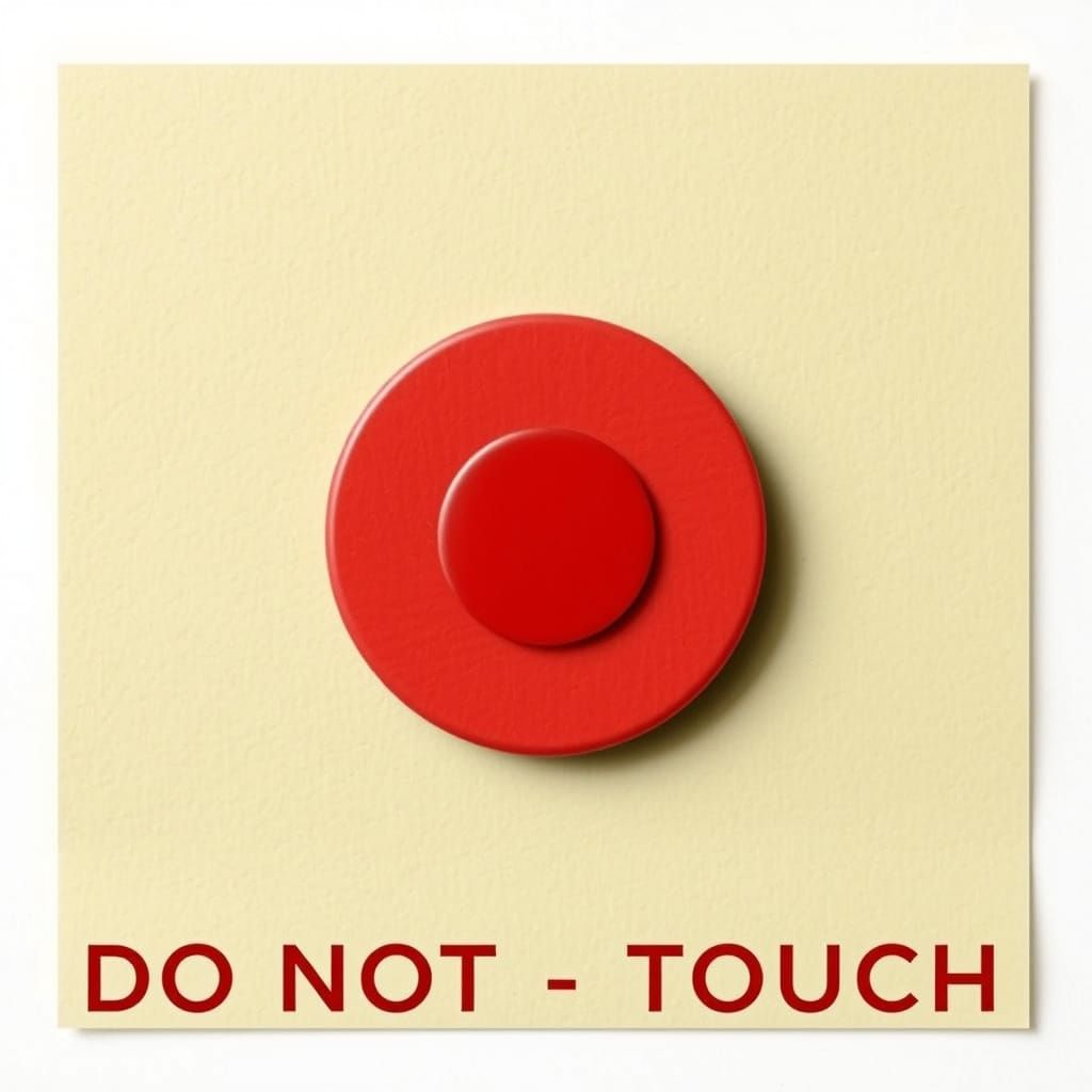 Ominous Red Button with Warning Signs in Origami P... - AI Art