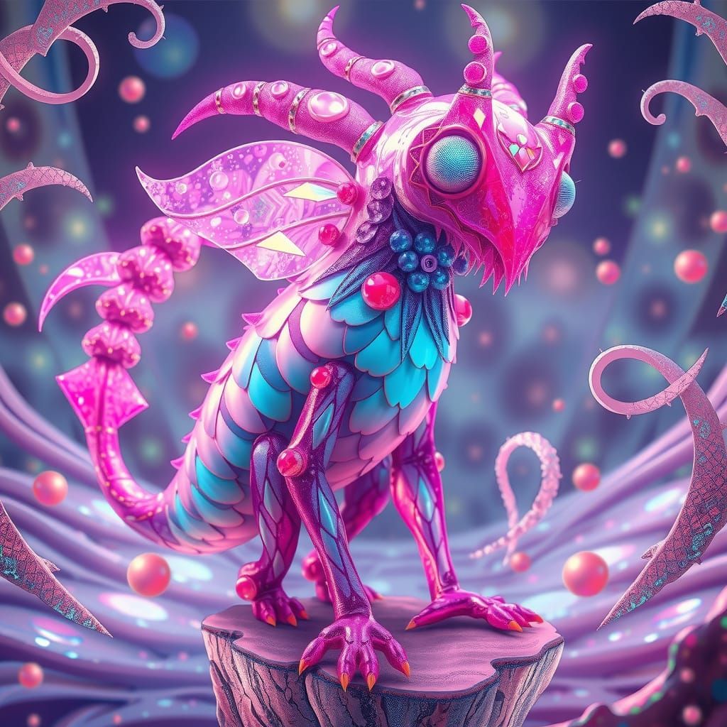 Prism Berry Monster Foo - Iridescent Crystal Creature in Whi...