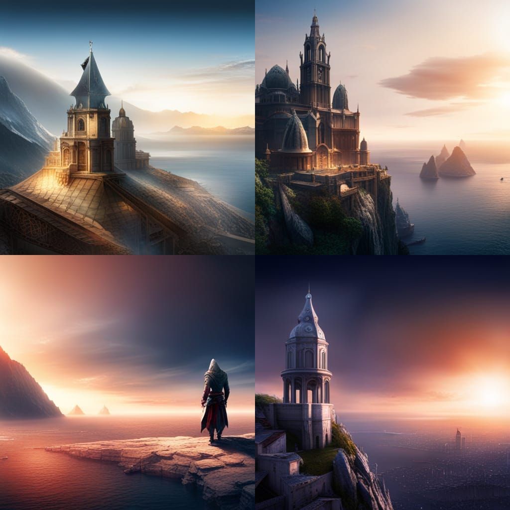 assassins creed, mid evil, tower, overlooking the horizon - AI ...