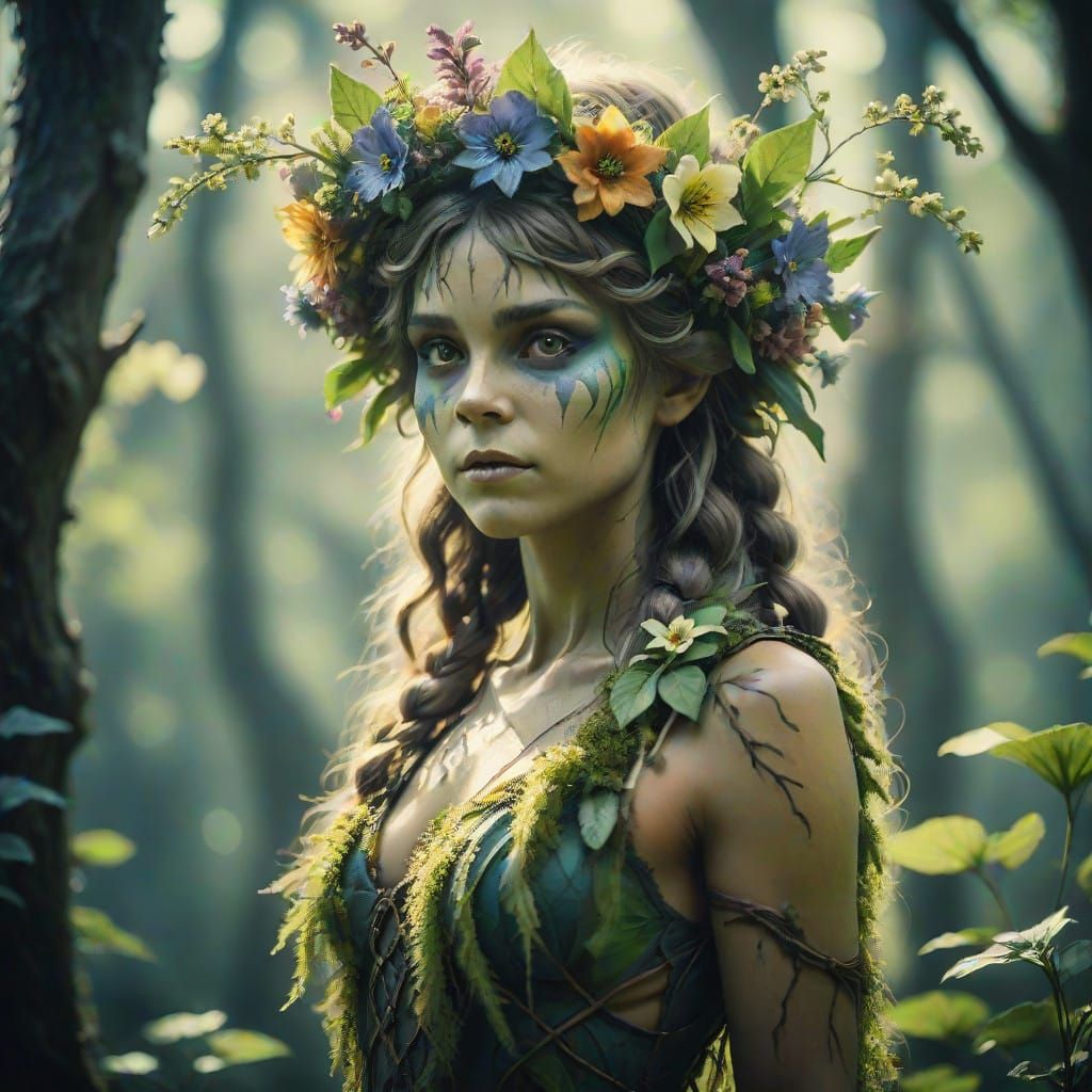 Stunning Cinematic Dryad Emerge from Ethereal Bloo... - AI Art