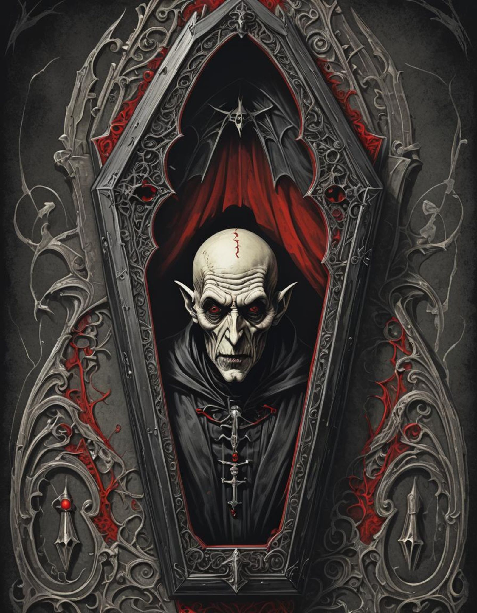 gothic coffin old horror dark nosferatu bat black and red macabre ...