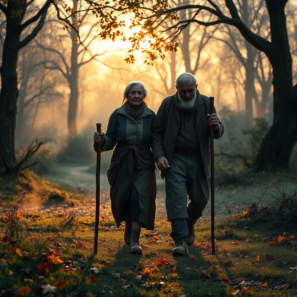 Warm Autumn Morning Walk in a Forgotten Park - AI Art