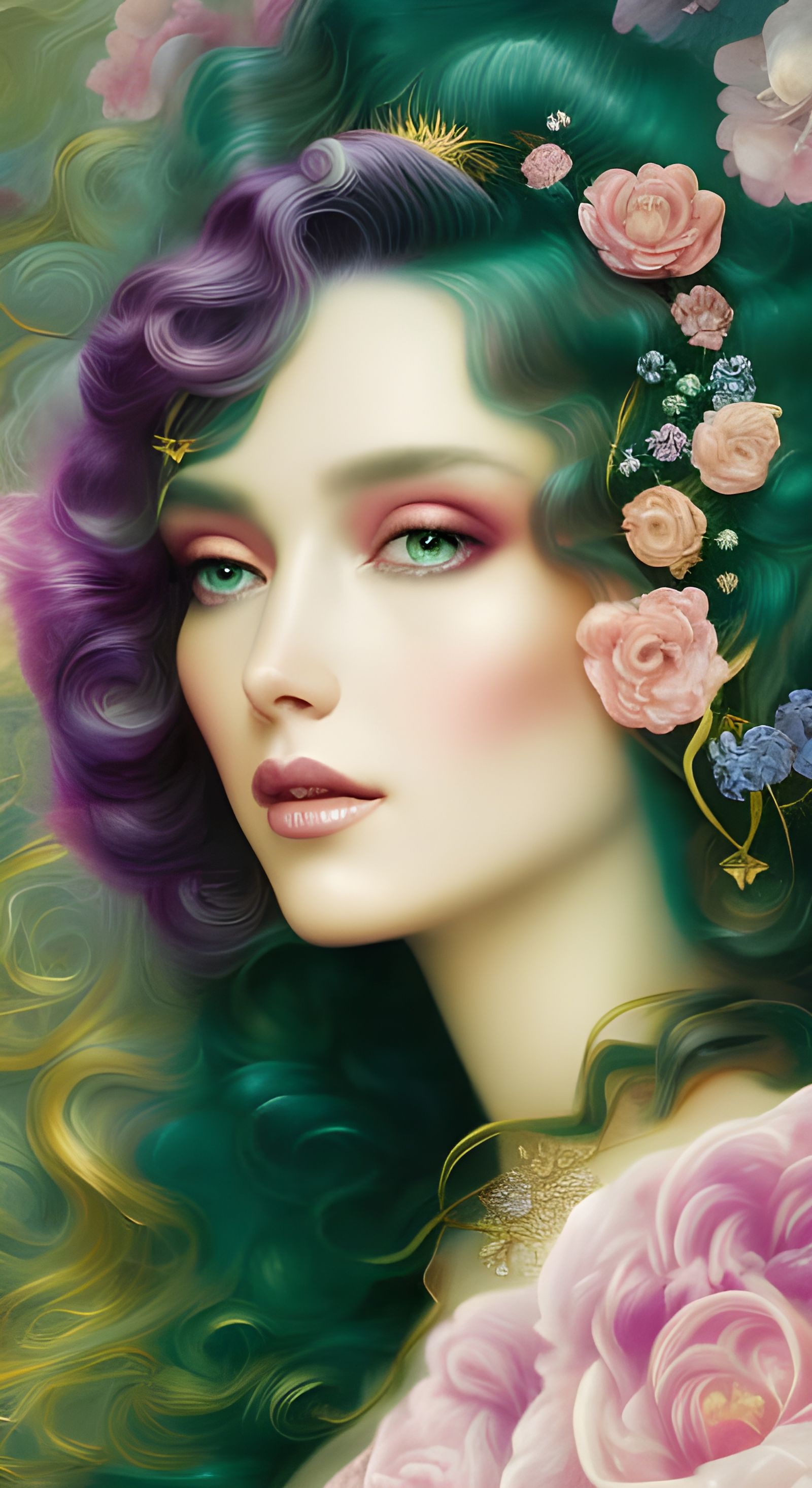 Portrait Of a wavy haired ethereal queen goddess of ⭐️ surrounded by ...