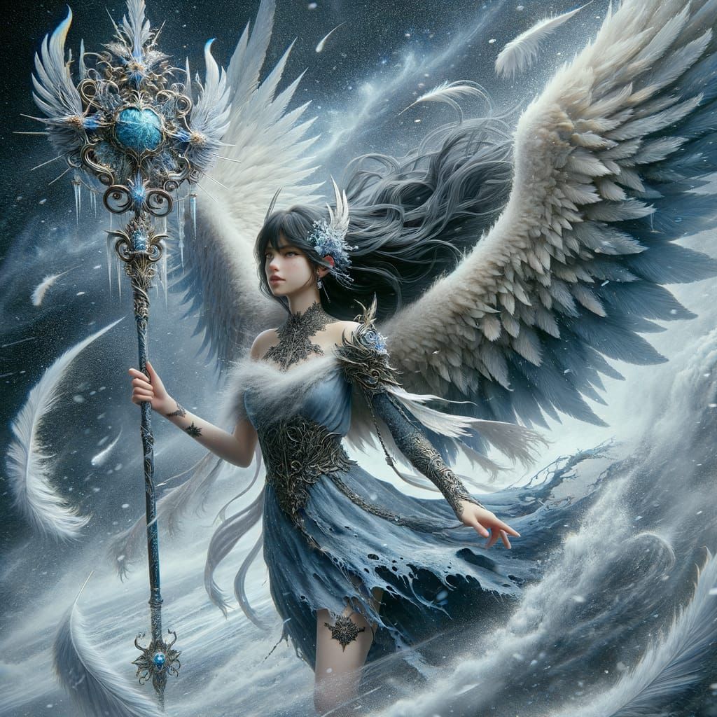 Fantasy Angel with Frozen Staff Concept Art - AI Art