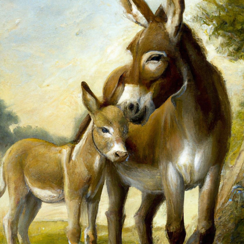 Donkey and Foal oil painting by James Gurney - AI Generated Artwork ...