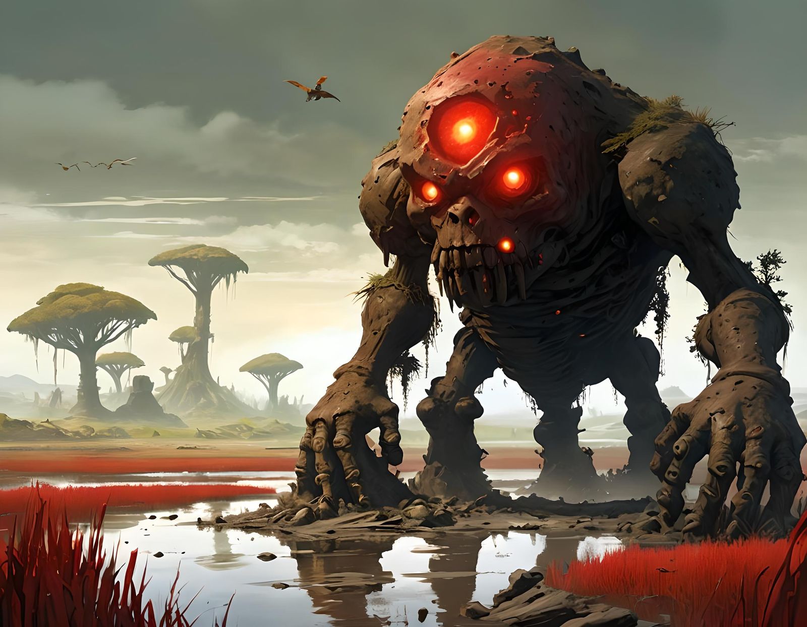 The Golem, a large, humanoid mud formation, has immense limbs and an ...
