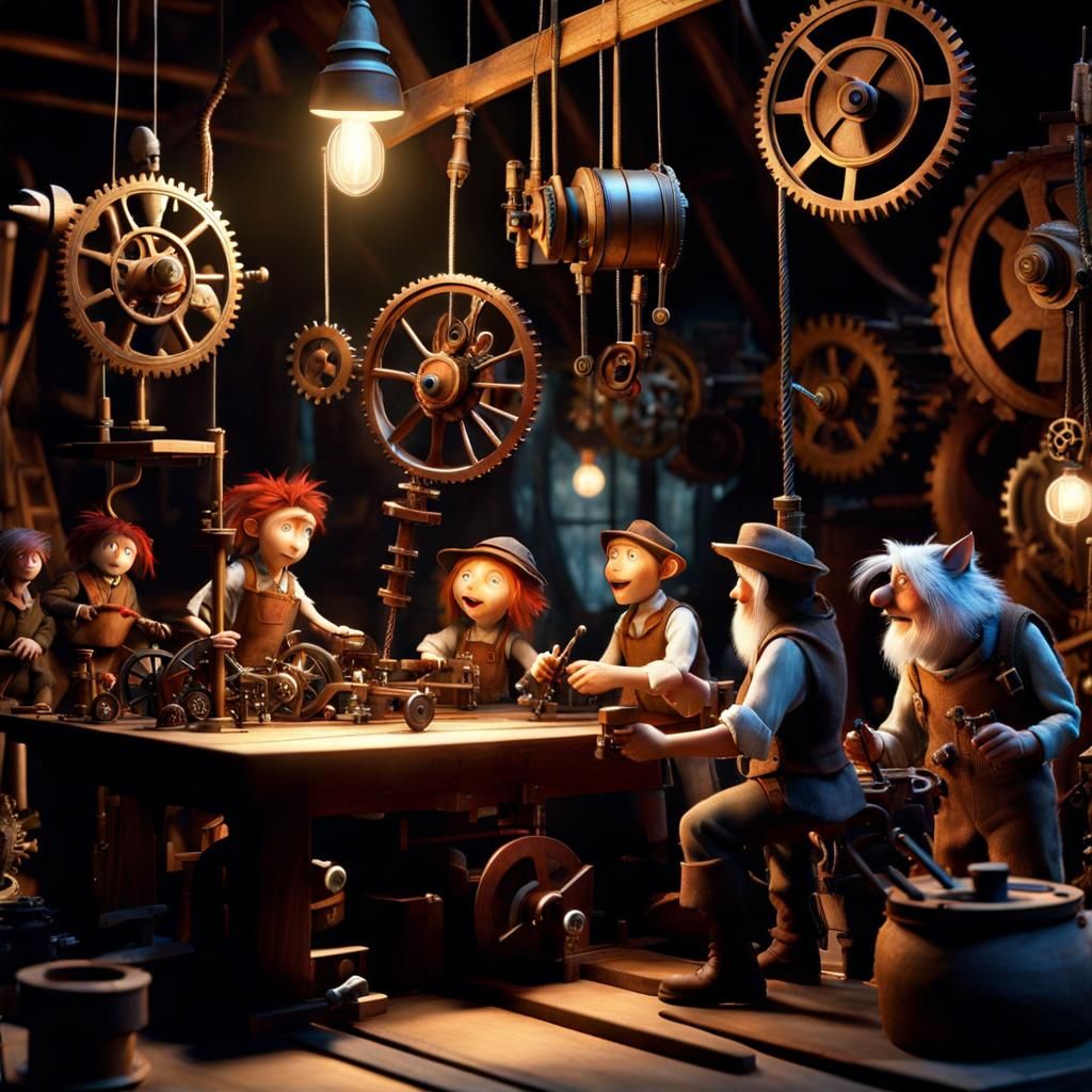 Friendly Puppets Building A Magical Contraption - AI Generated Artwork ...