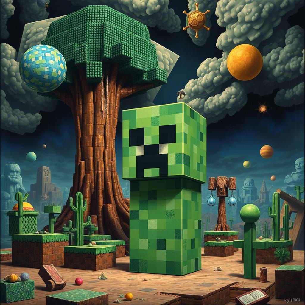 Creeper - Surreal Minecraft Creeper in Dark Lowbrow Art Styl...