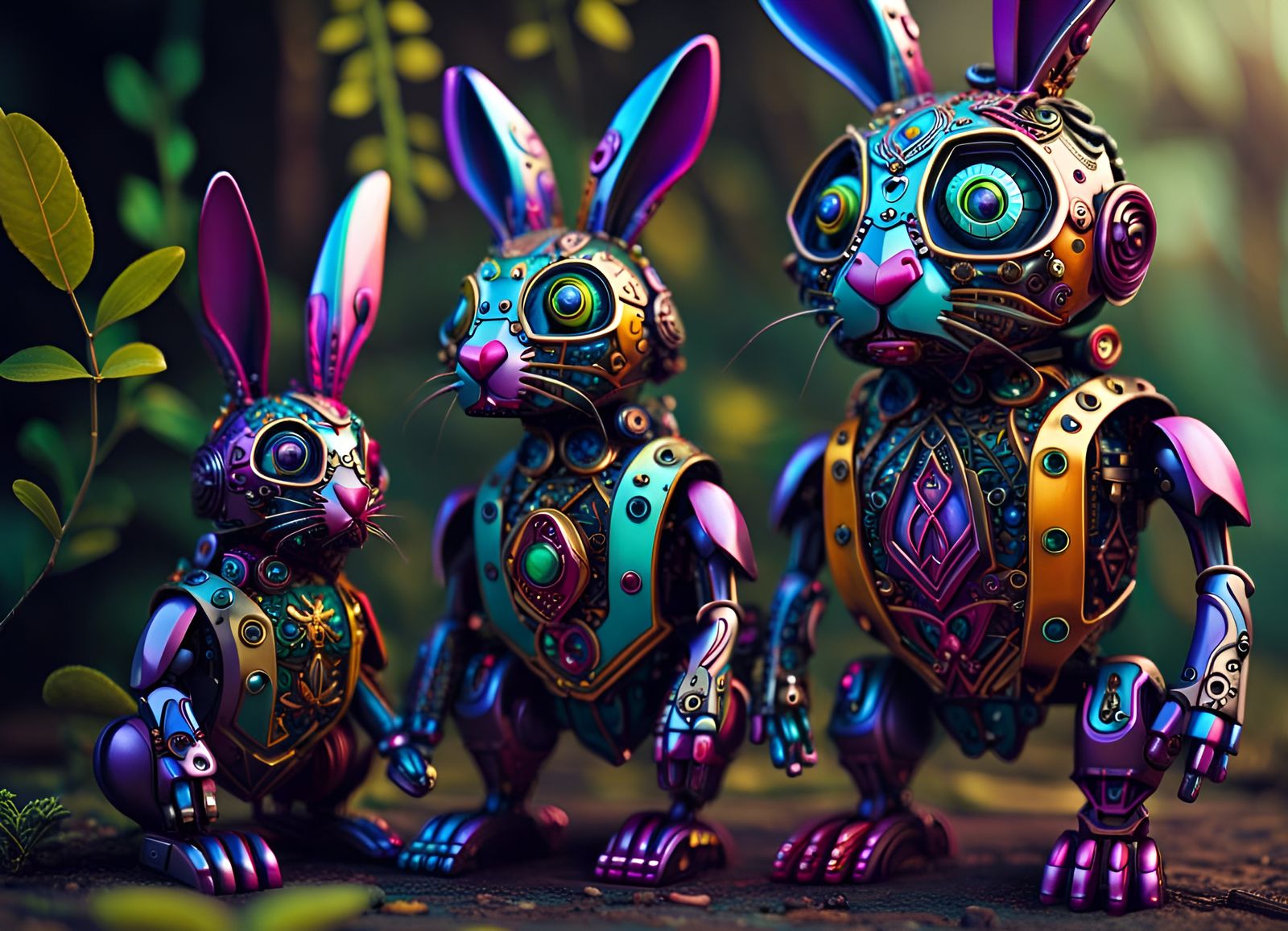 Rabbits robot family - AI Generated Artwork - NightCafe Creator
