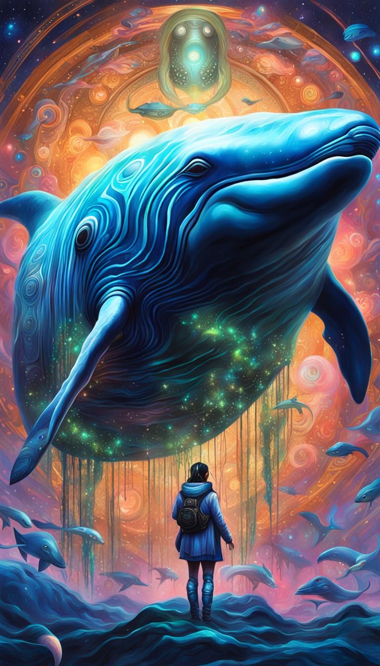 Whales healing with shaman girl volumetric lighting detailed painting ...
