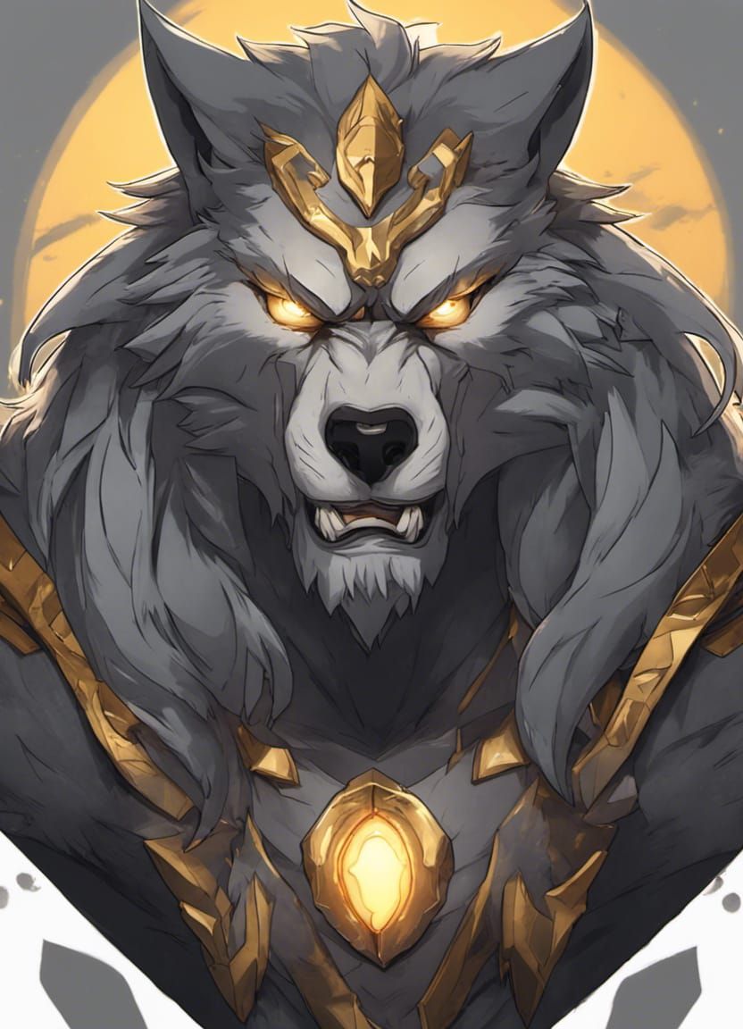 Werewolf Anthro Angry + Gray Fur Skin + Glowing Golden Eyes + Athletic ...