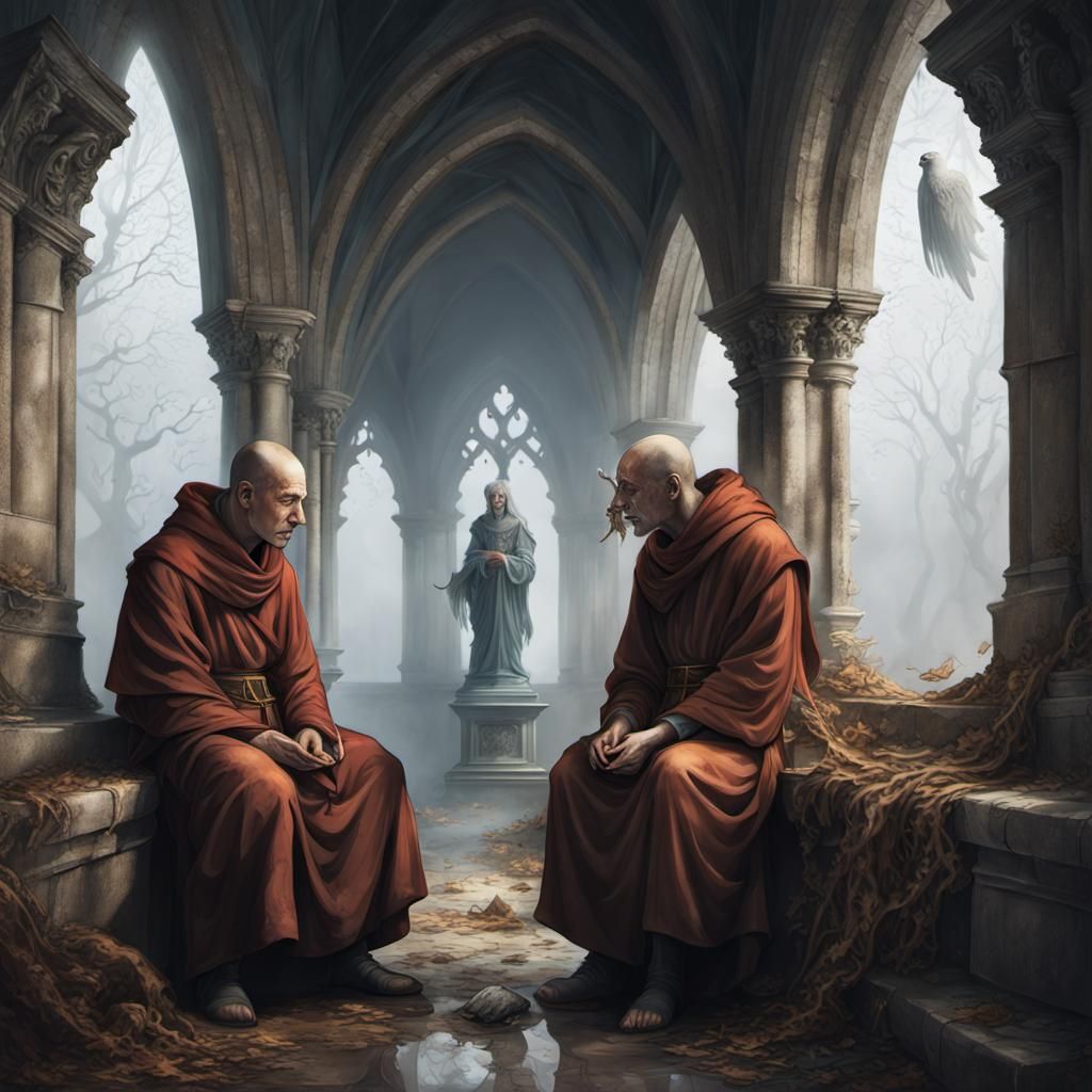 Monks in an old convent - AI Generated Artwork - NightCafe Creator