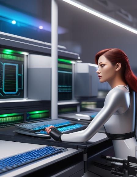 genetically enhanced super-intelligent woman, half human, half computer ...