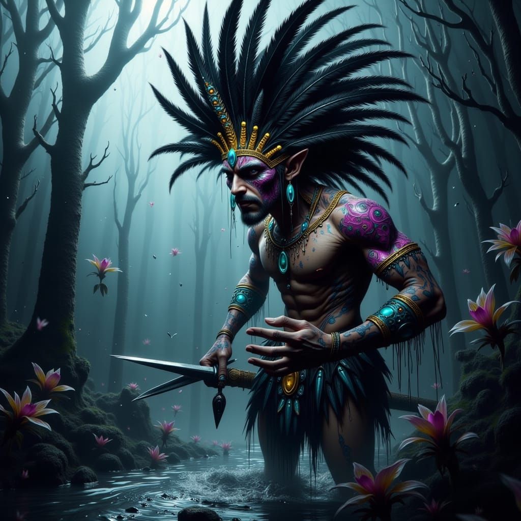 Ethereal Fae Warrior Emerges from Ocean Waves - AI Art