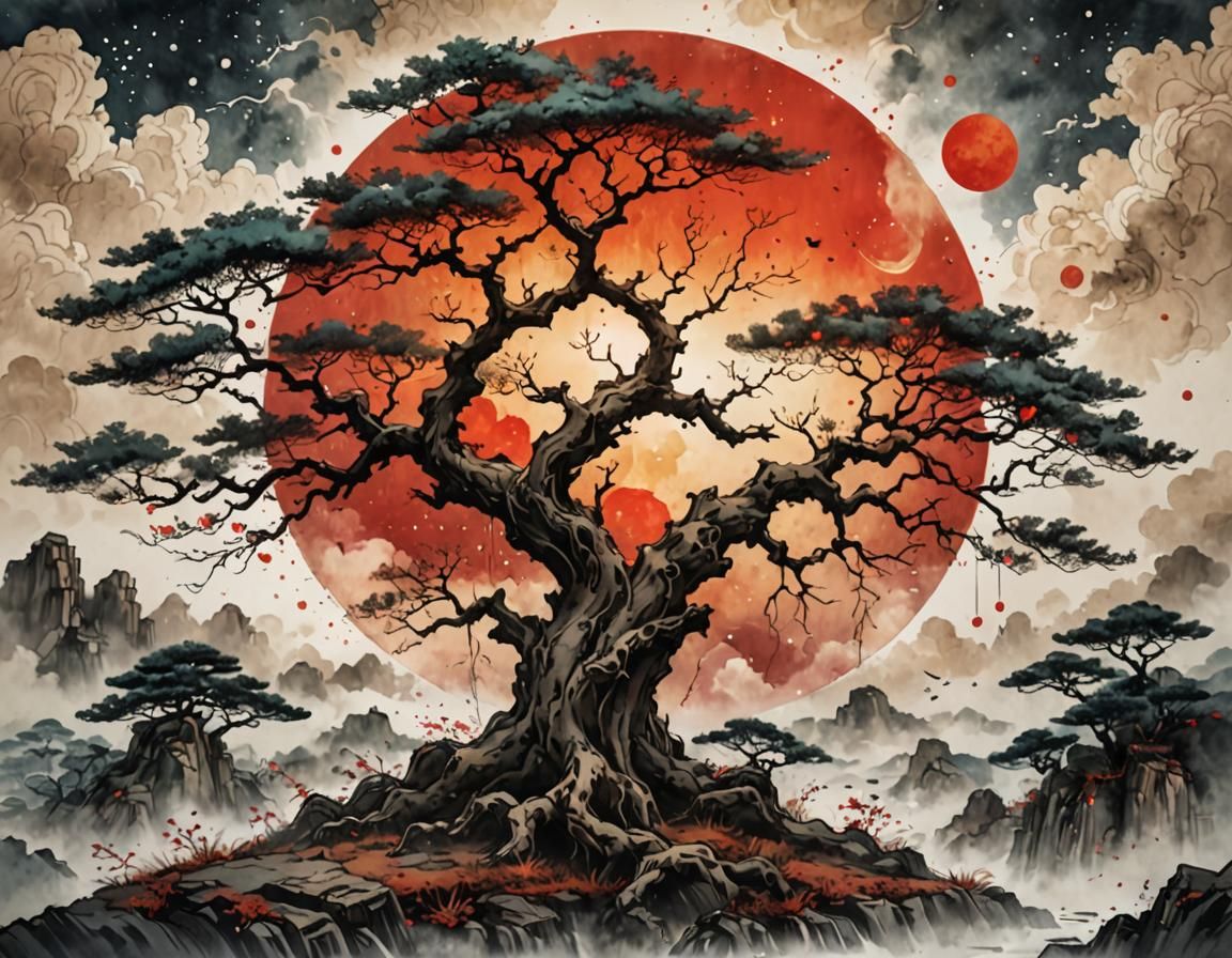 Chinese ink painting tree - AI Generated Artwork - NightCafe Creator