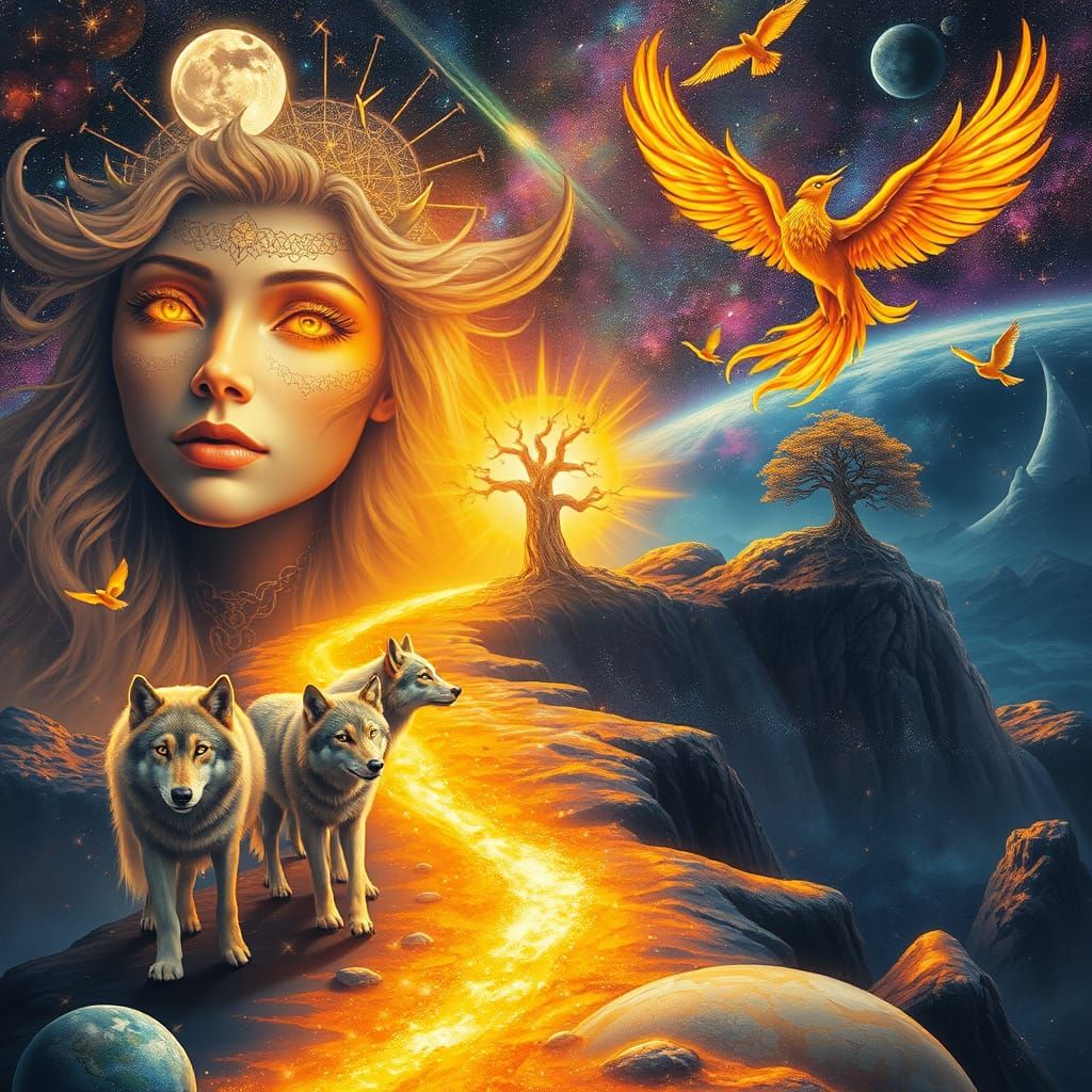 Ethereal Guardians of the Cosmic Pathway in Vibran... - AI Art