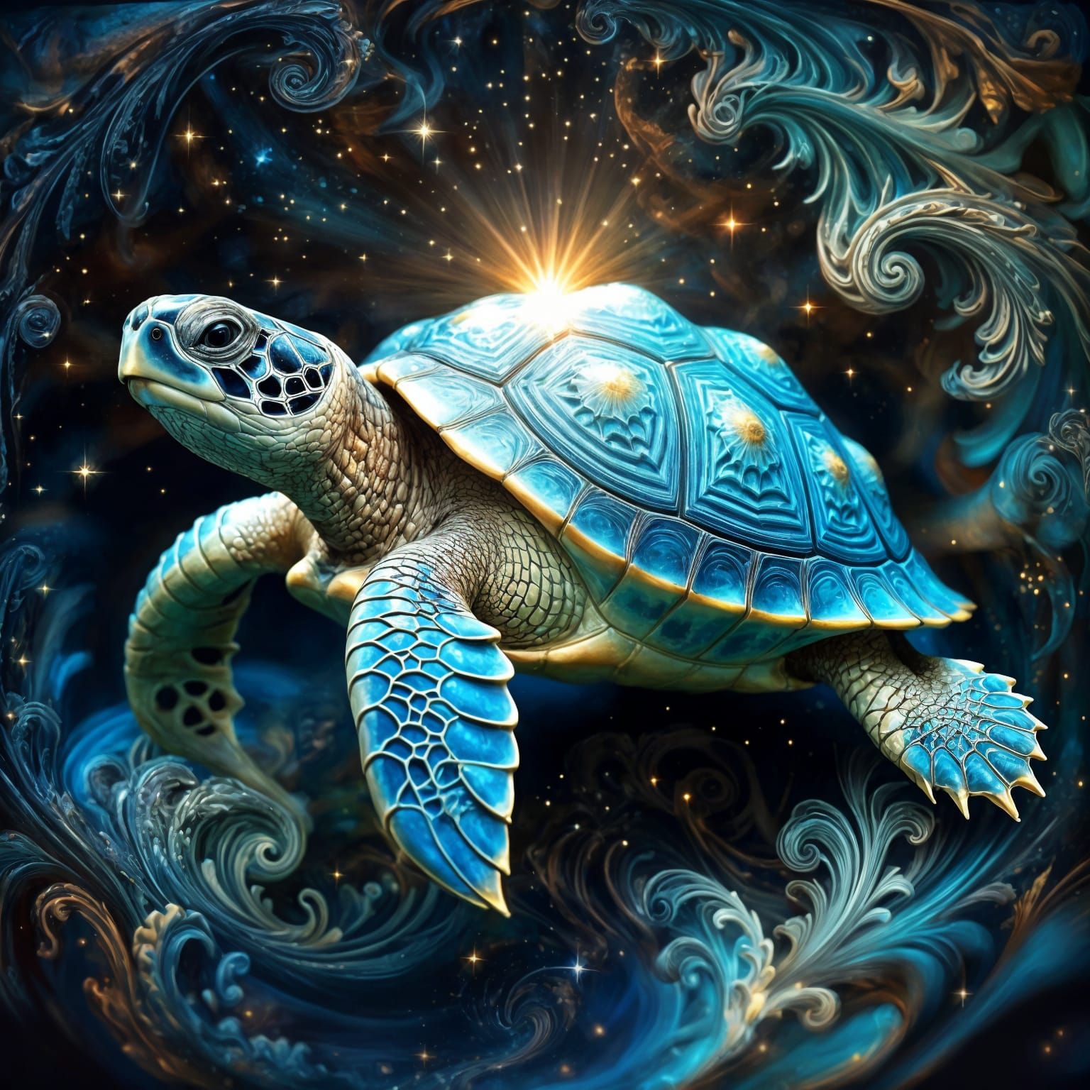 Space Turtle - Surreal Celestial Turtle in Double Exposure S...