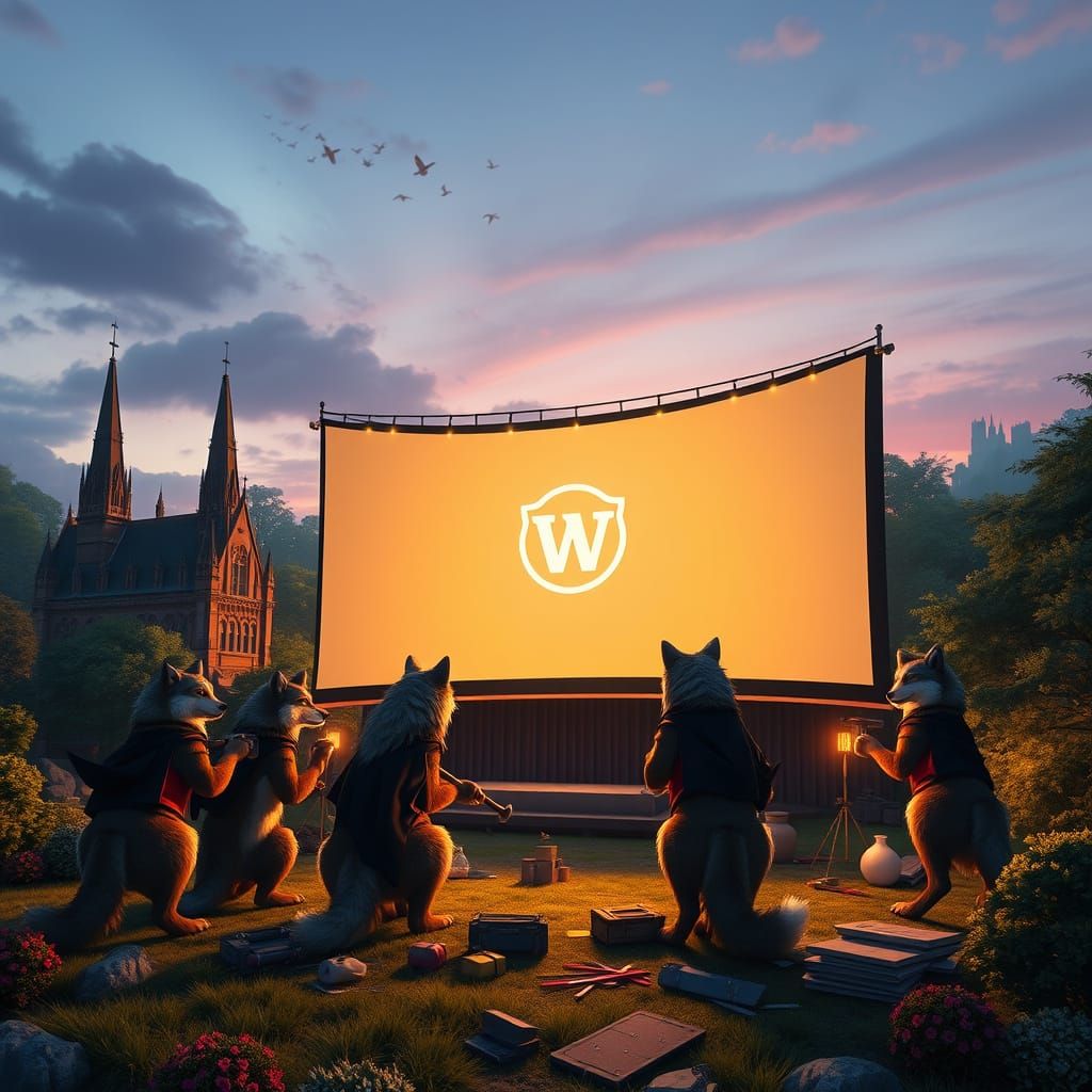 Whimsical Wolves Build Enchanted Movie Theater in ... - AI Art