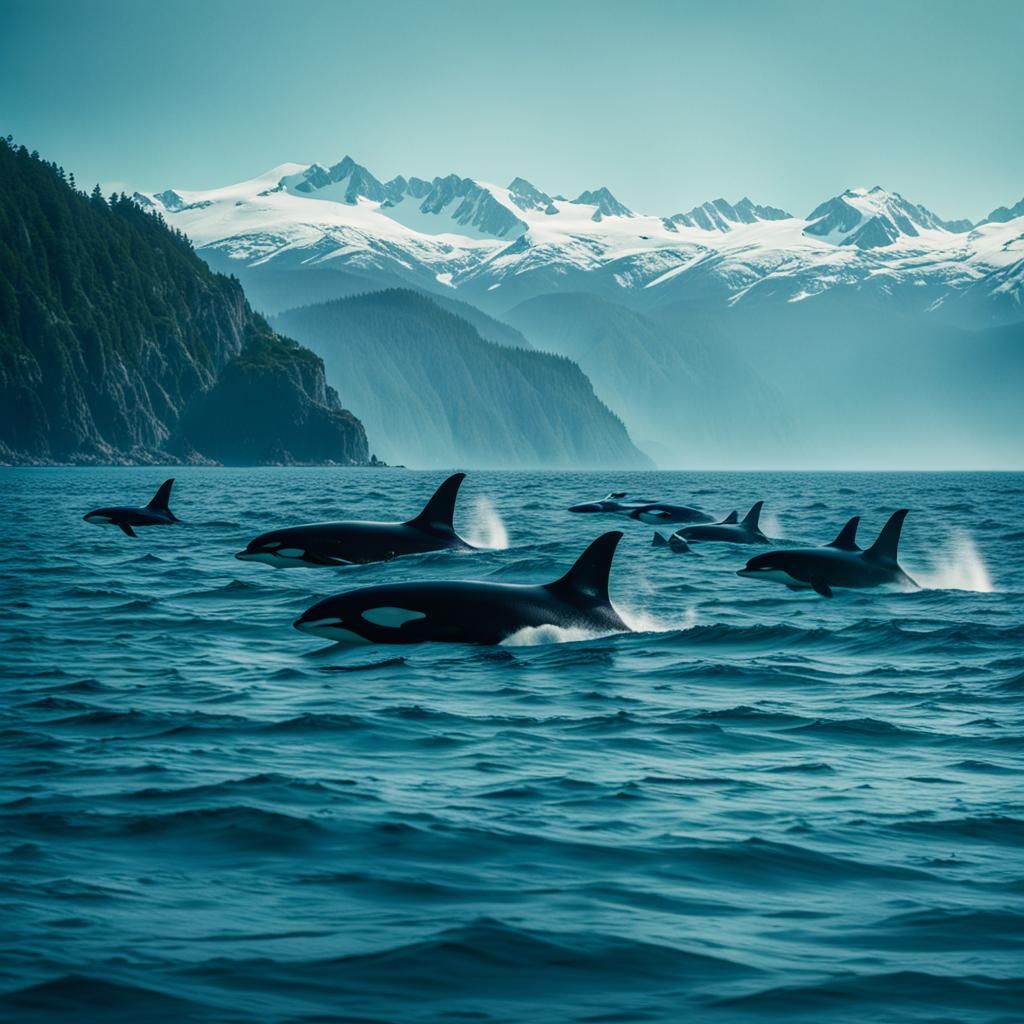 a pod of orcas on the hunt - AI Generated Artwork - NightCafe Creator